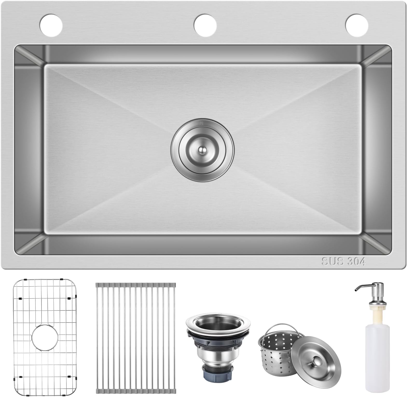 ZOTORI 27×18 inch Drop-in Kitchen Sink Handmade, T304 Stainless Steel ...
