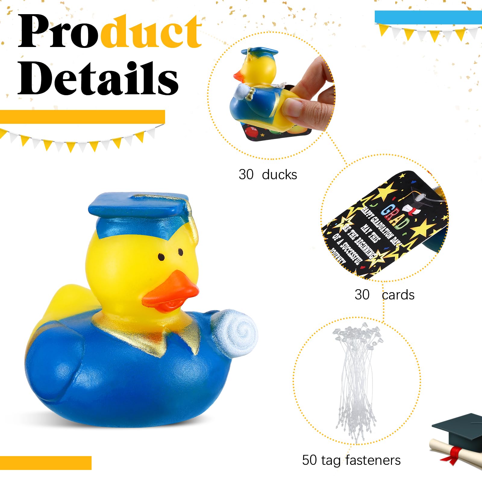 30 Pcs Grad Rubber Duck with Party Cards Mini Grad Rubber Ducky Favor ...