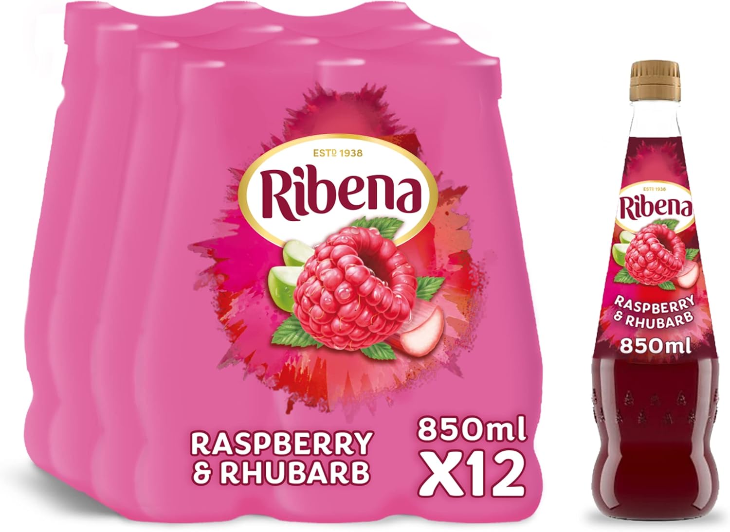 Ribena Raspberry and Rhubarb Concentrate 12x850ml bottles : Amazon.co ...