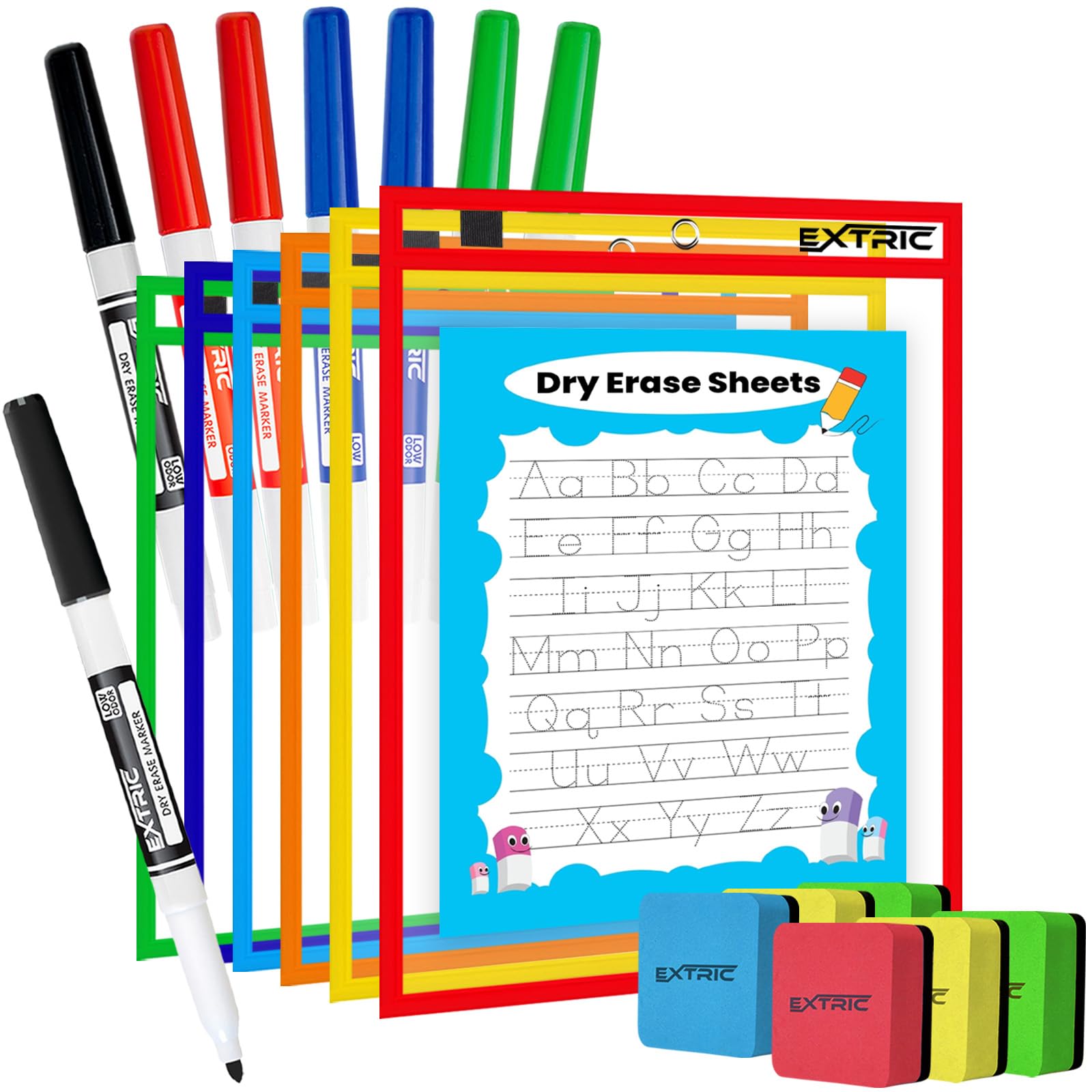 Amazon.com : EXTRIC Dry Erase Pockets, 6 Plastic Sleeves, Marker Bundle ...