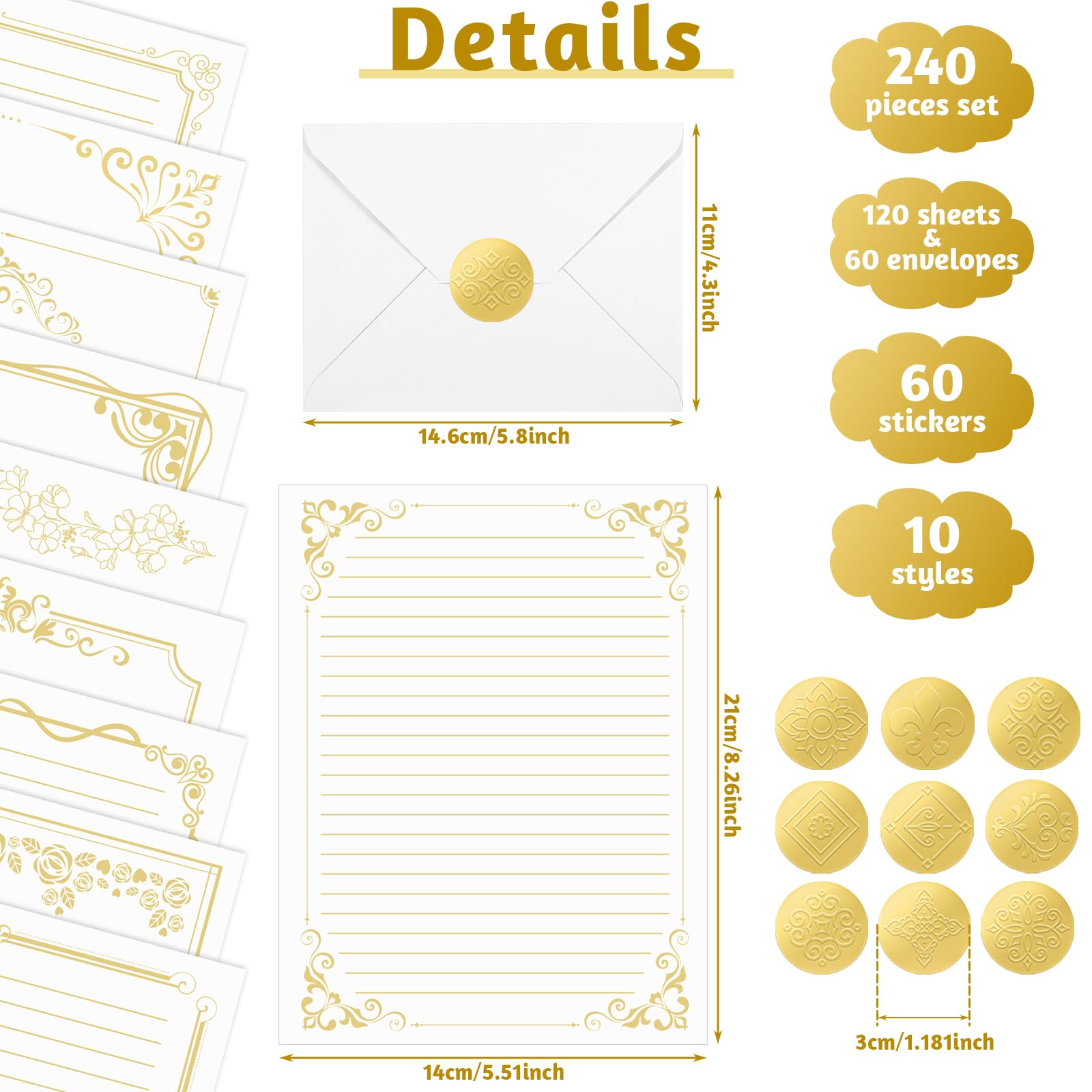Writing Paper Envelopes 120-Piece Boho Stationery Set - 60 Pastel ...