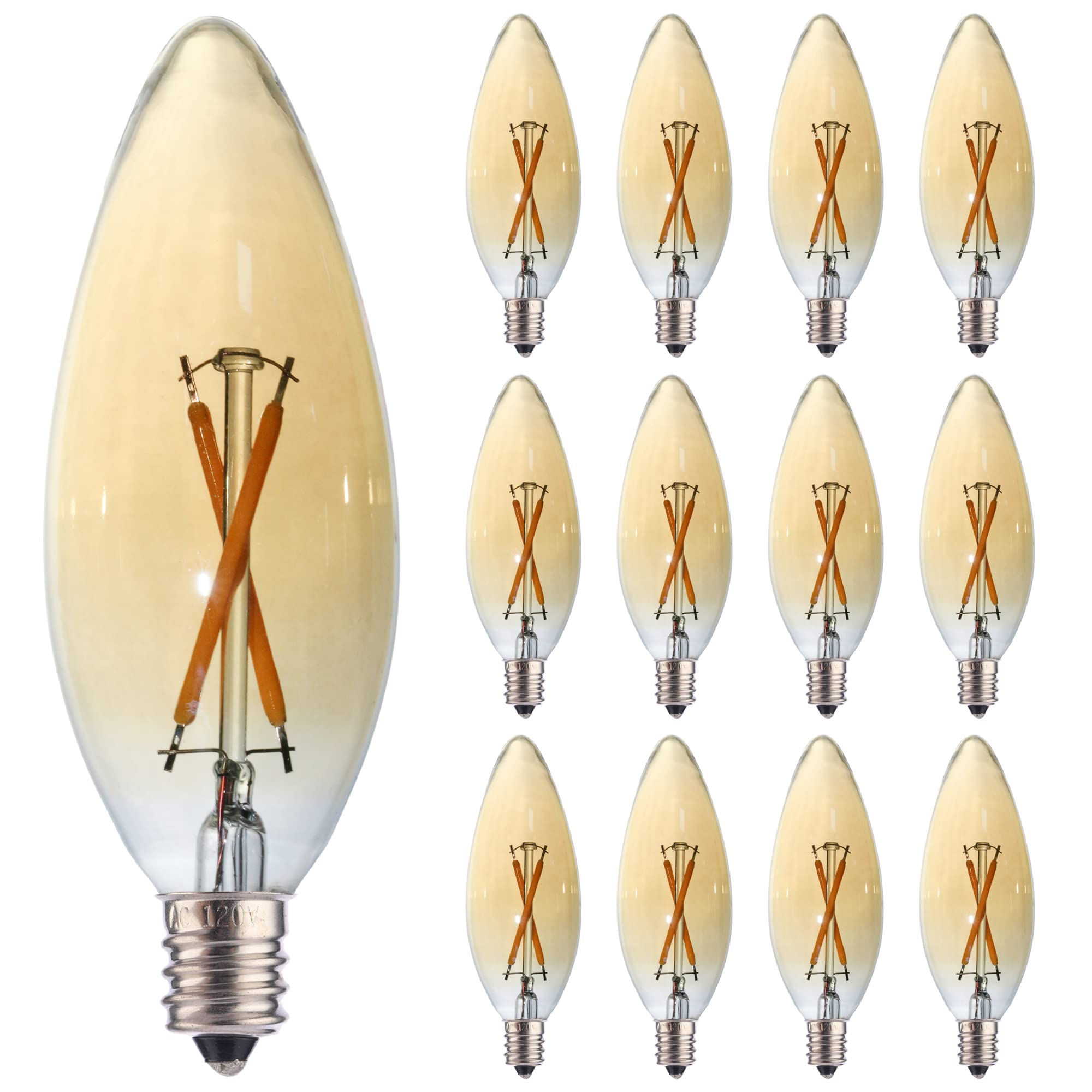 Amazon.com: FANNIS 12 Pack C32 Candle Filament LED Bulb, 2W Equals 20W ...