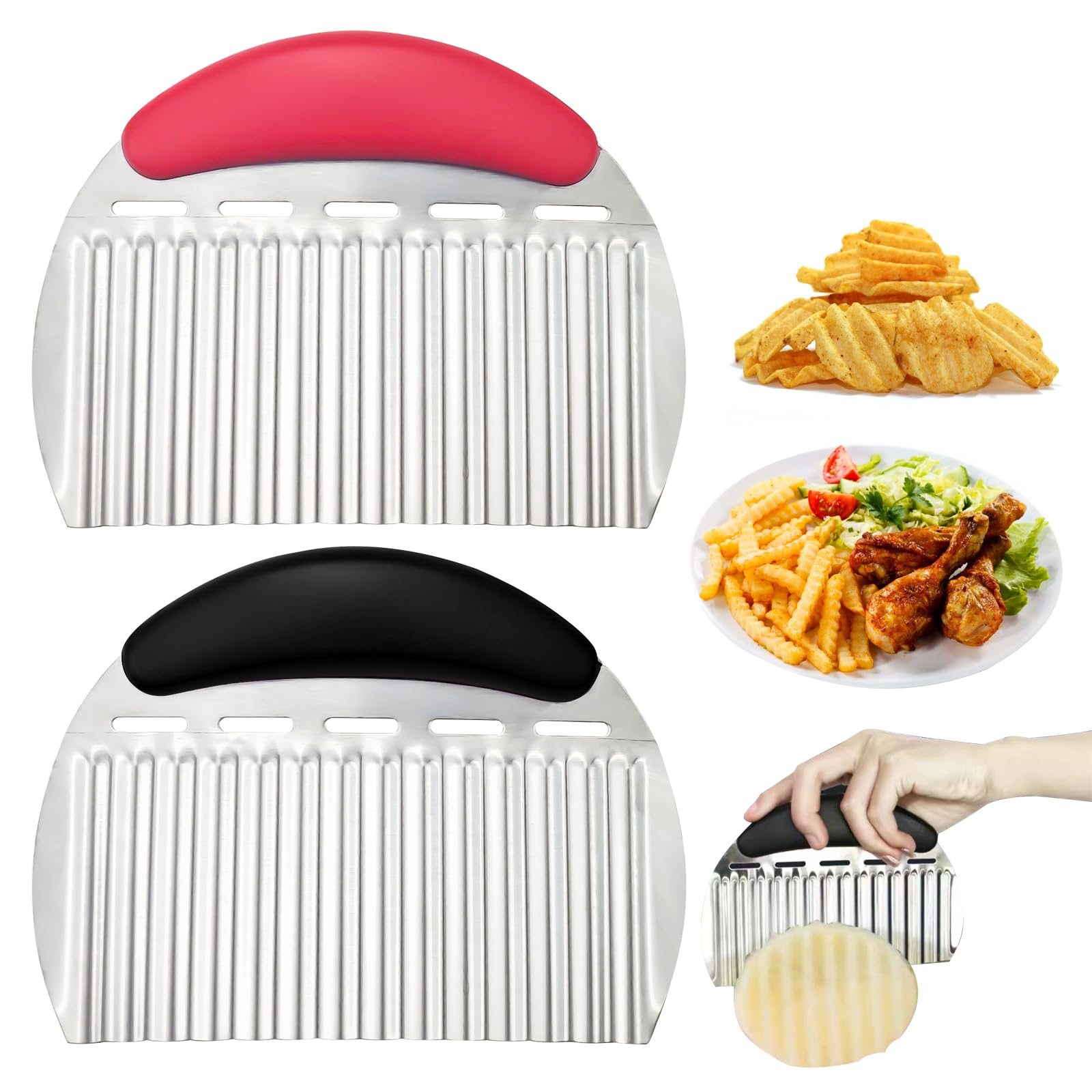 Amazon.com: 2 PACK Large Crinkle Cutter French Fry Cutter, Stainless ...
