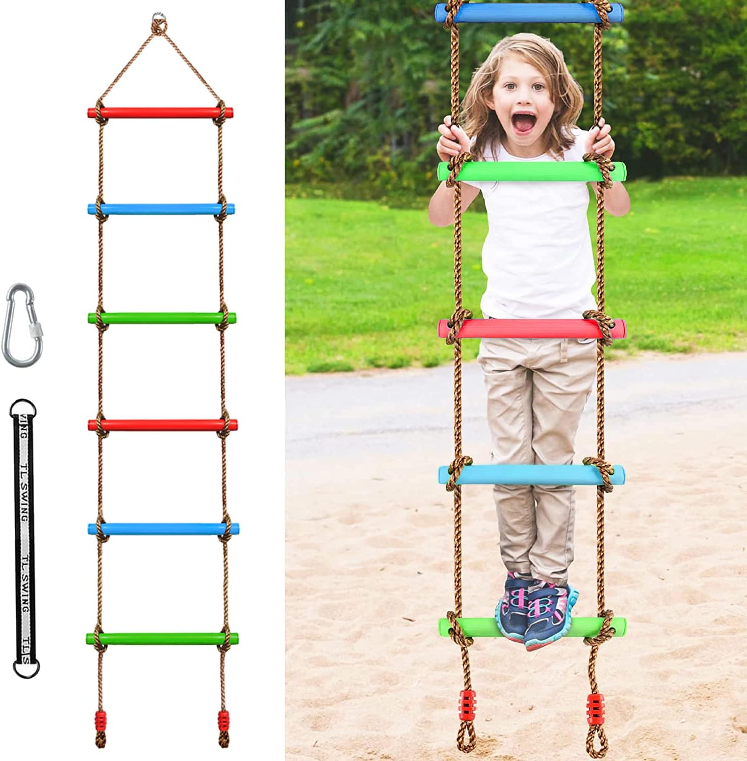 Amazon.com: Climbing Rope Ladder for Kids, Wooden Ninja Tree Ladder ...