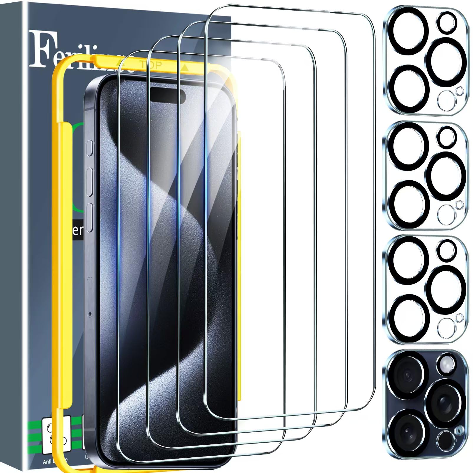 Amazon.com: Ferilinso 4 Pack Screen Protector for iPhone 15 Pro Max ...