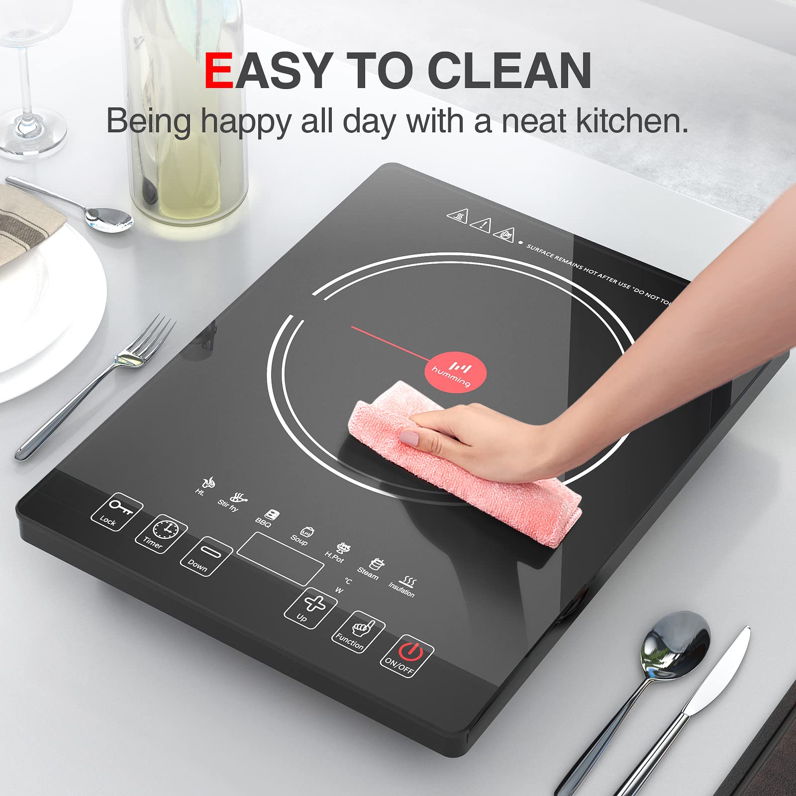Electric Cooktop, QTYANCY Portable Ceramic Cooktop, 120V 8 Power 8 ...