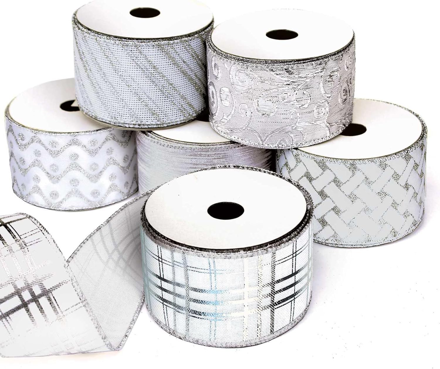 Amazon.com: Silver Ribbon Wired, Easter Ribbons for Basket 6 Rolls 2.5 ...