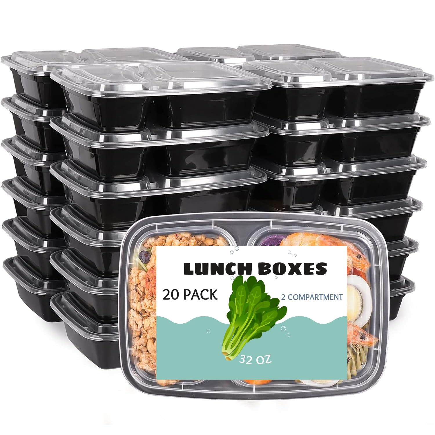 Snapklik.com : 20-Pack 32oz 2 Compartment Meal Prep Containers