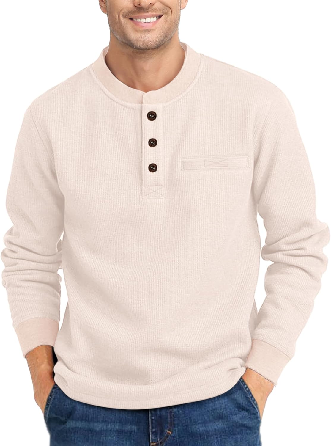 ZITY Long Sleeve Henley Shirts for Men Casual Waffle Thermal Fashion ...