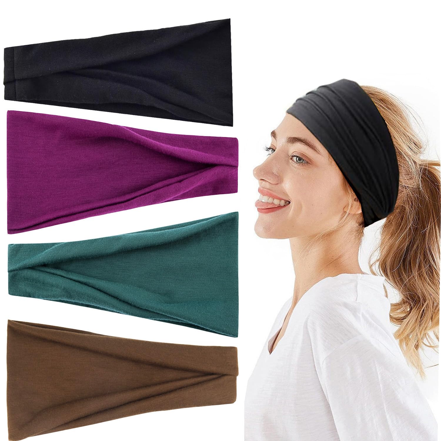 Amazon.com : Hexchasty 4pcs Headbands for Women Thick Wide Cloth Fabric ...