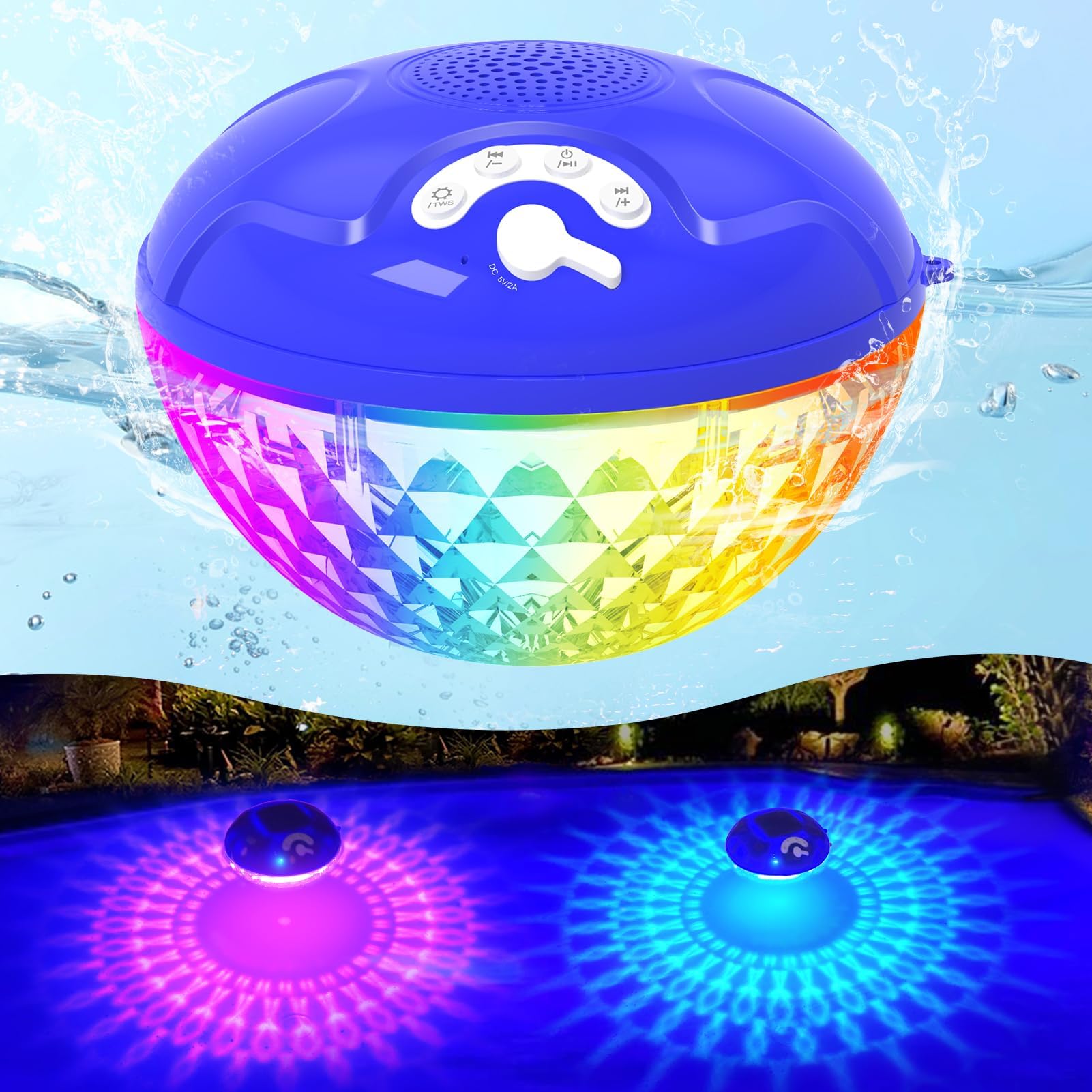 Amazon.com: Junbig Floating Pool Speaker with Lights, IP68 Waterproof ...