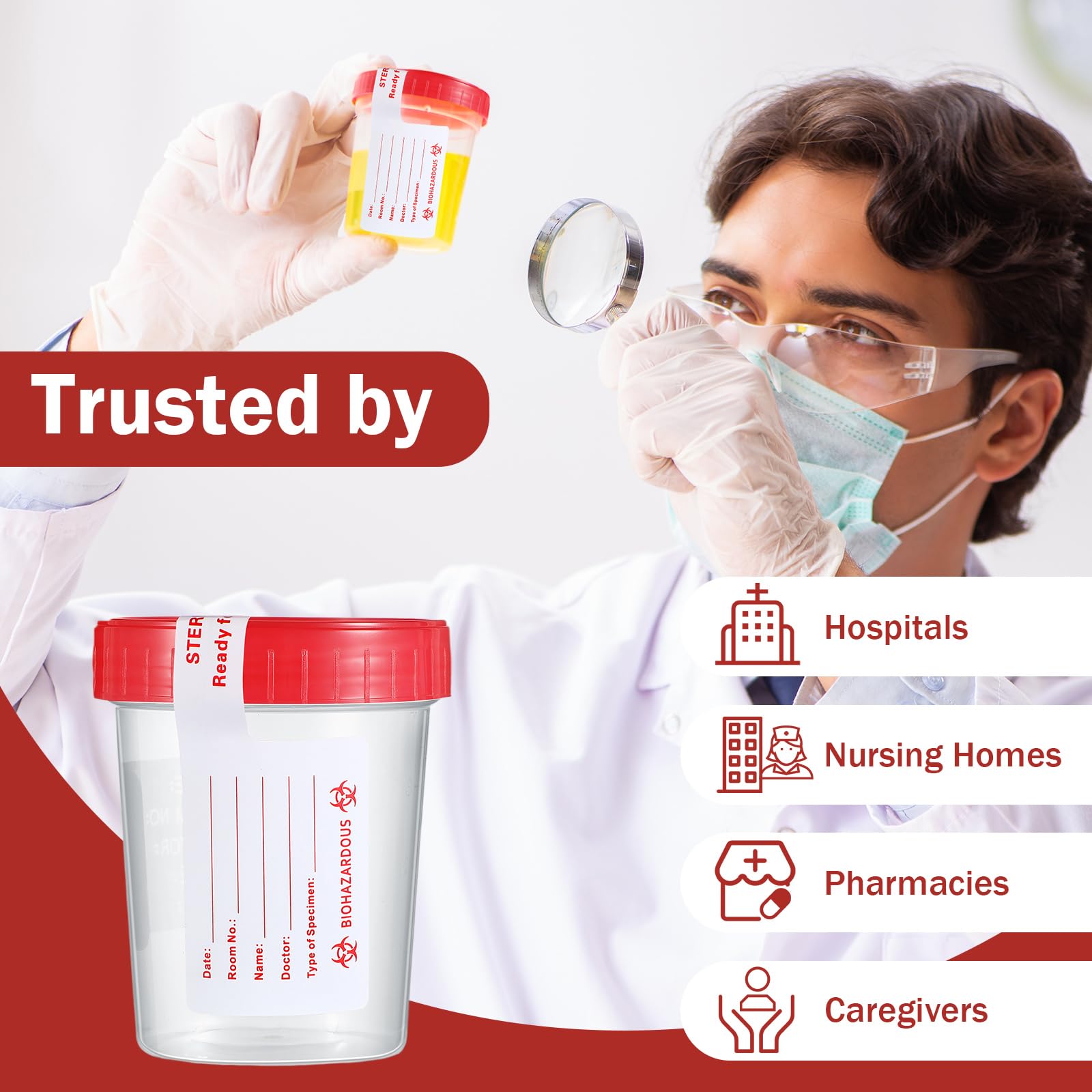 200 Pcs Urine Cups Disposable Specimen Cups Containers with Lids and ...