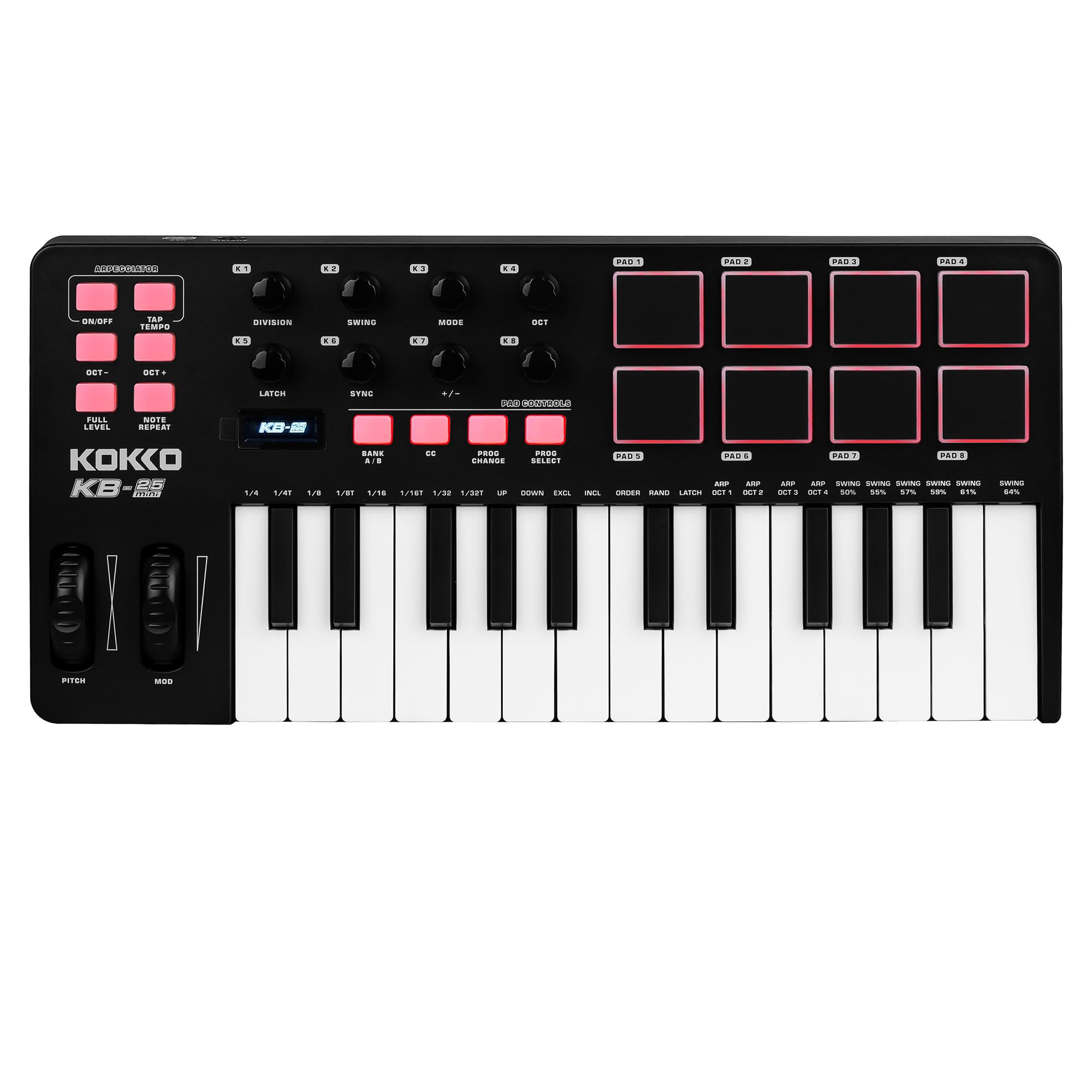 Amazon.com: KOKKO MIDI Keyboard, Mini KB-25 25 Key MIDI Controller With ...
