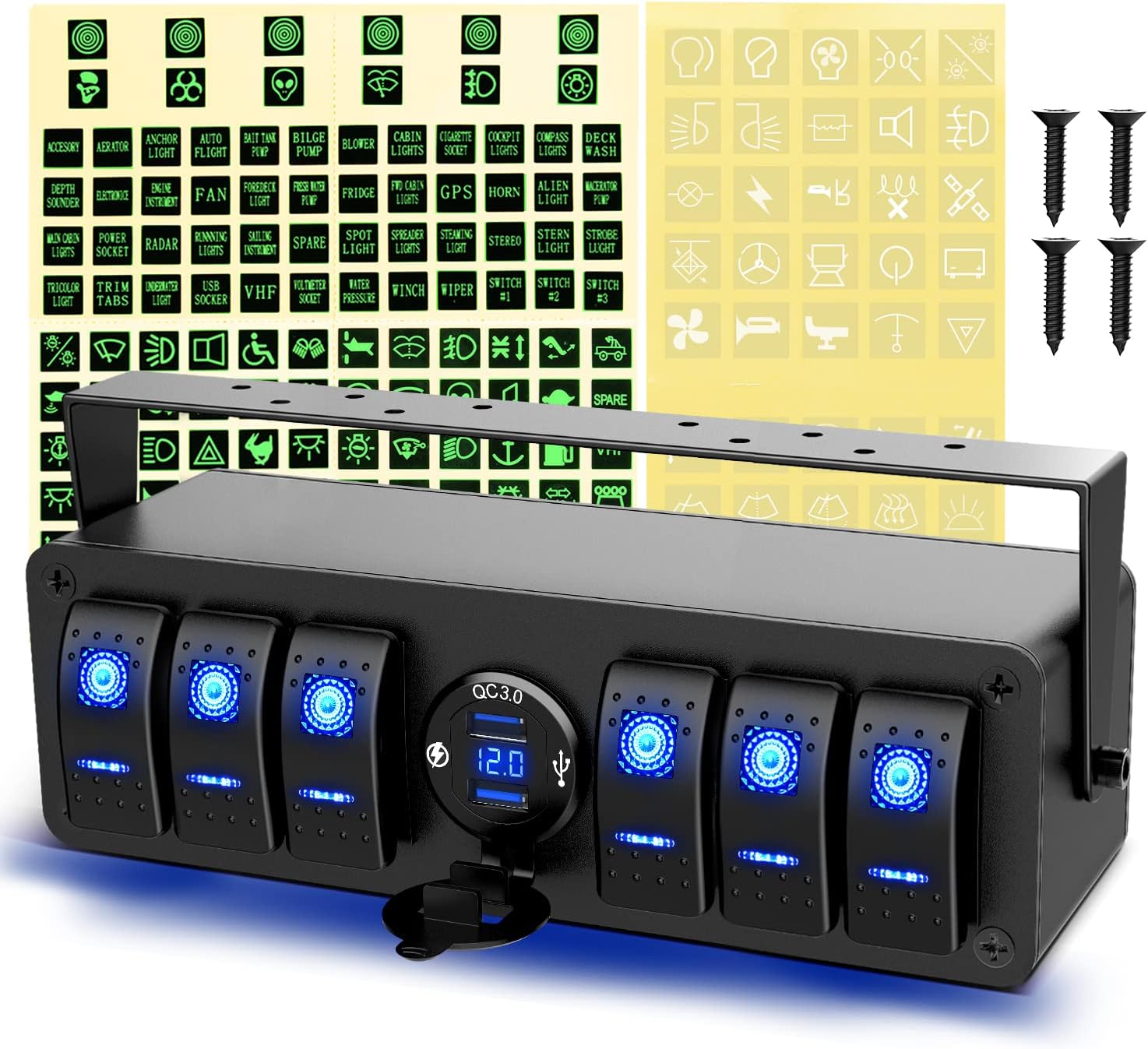 Amazon.com: GOOACC 6 Gang Rocker Switch Box 12V SPST ON Off Switch QC 3 ...