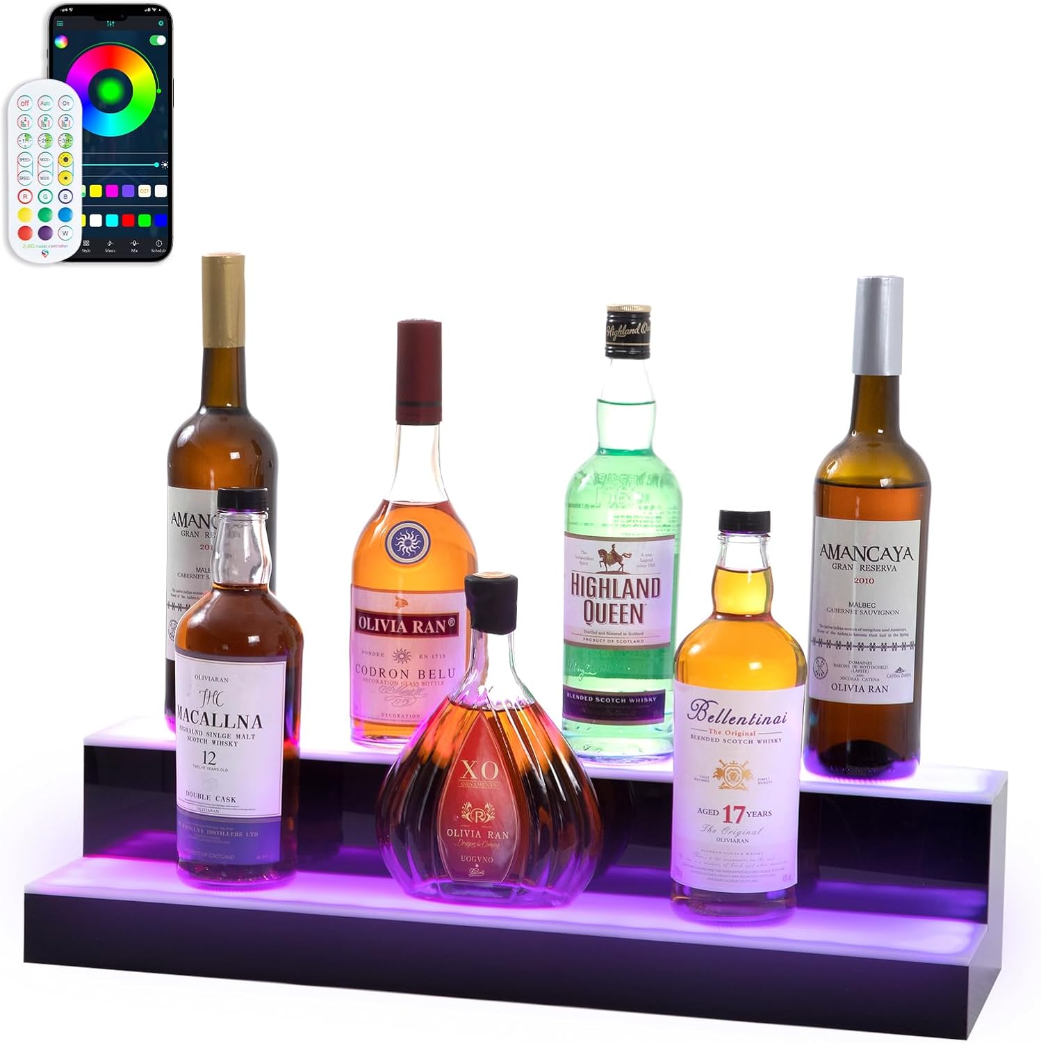 Amazon.com: Leekimid Led Lighted Liquor Bottle Display Shelf, 24 Inch 2 ...