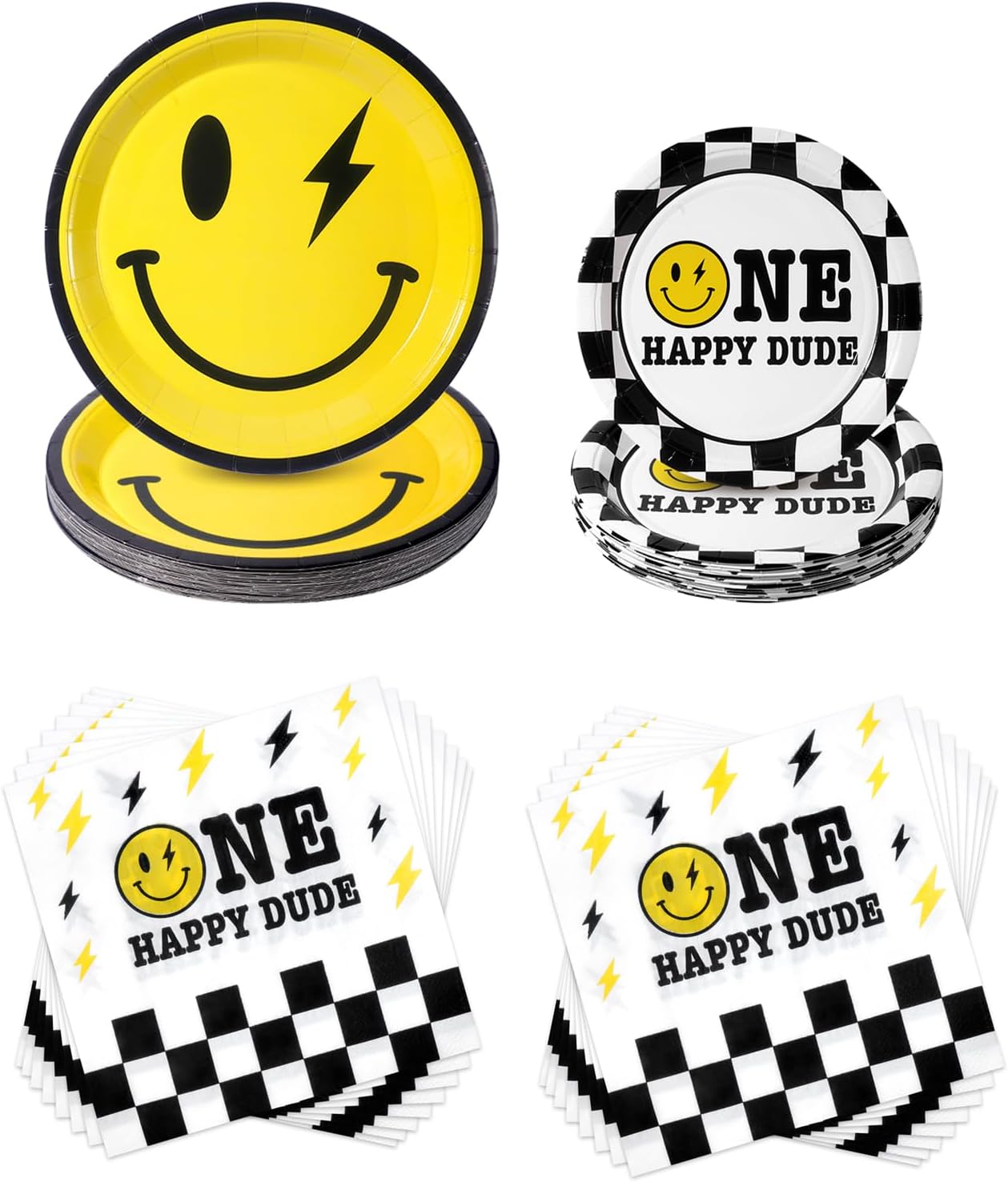 Amazon.com: One Happy Dude Birthday Decorations Yellow Smile Face Party ...