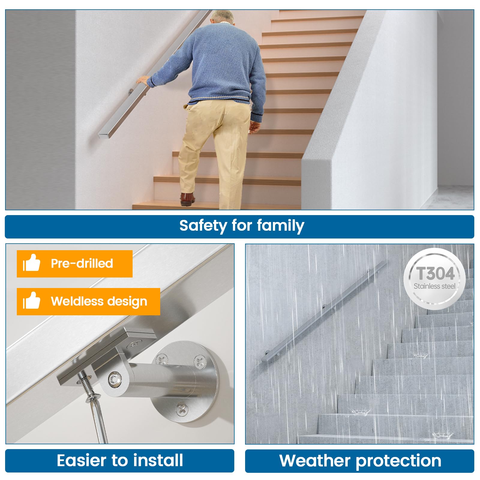 Snapklik.com : 10Ft Pre-drilled Stair Handrail 1"x2" Rectangular ...