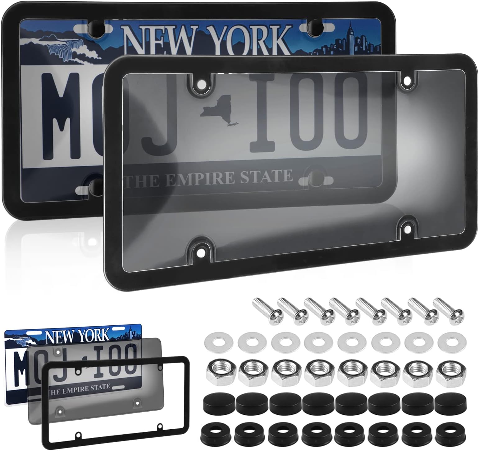 2 Pack Car Smoked License Plate Covers Frame Shield Combo - Unbreakable ...