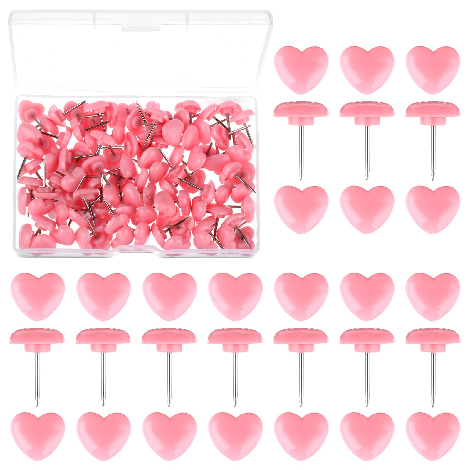 Amazon.com: Mabor Pink Thumb Tacks,100 Pcs Heart Push Pins Cute Push ...