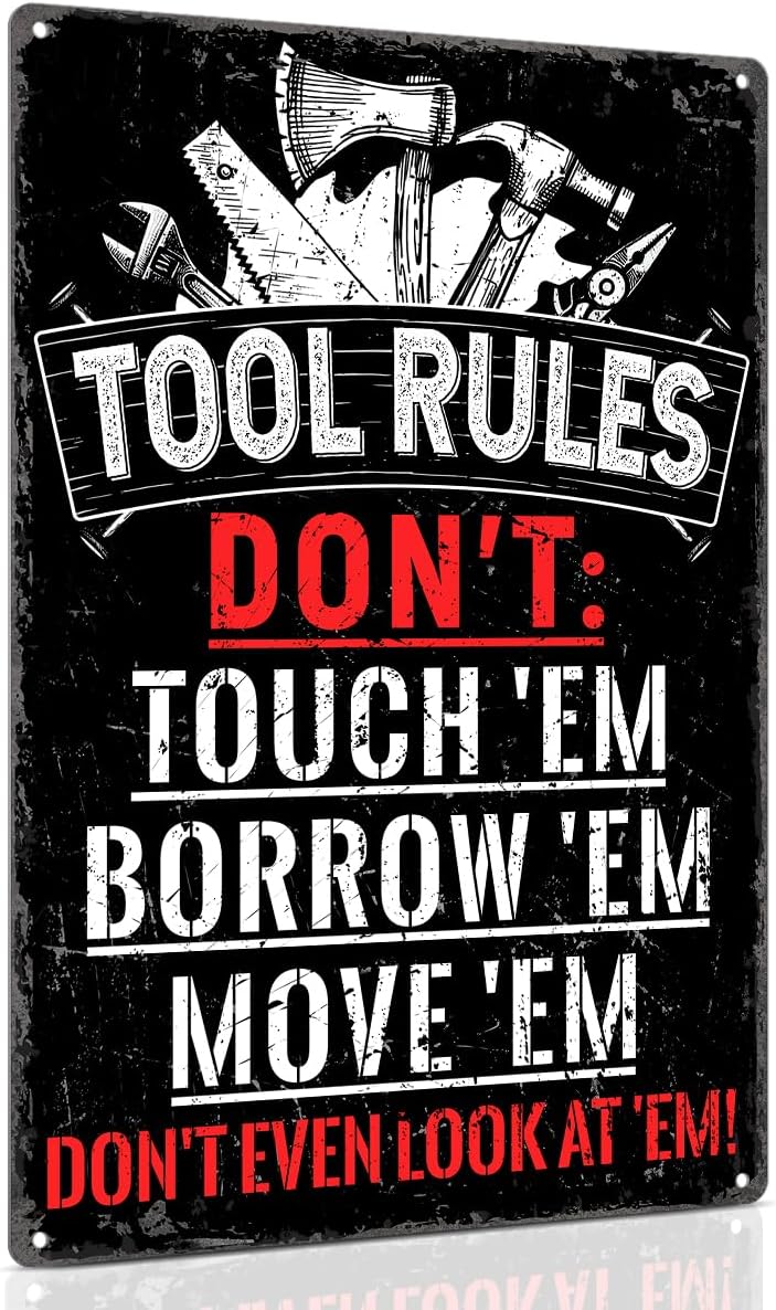 Amazon.com : Garage Signs Tool Rules Tin Metal Signs for Man Cave ...