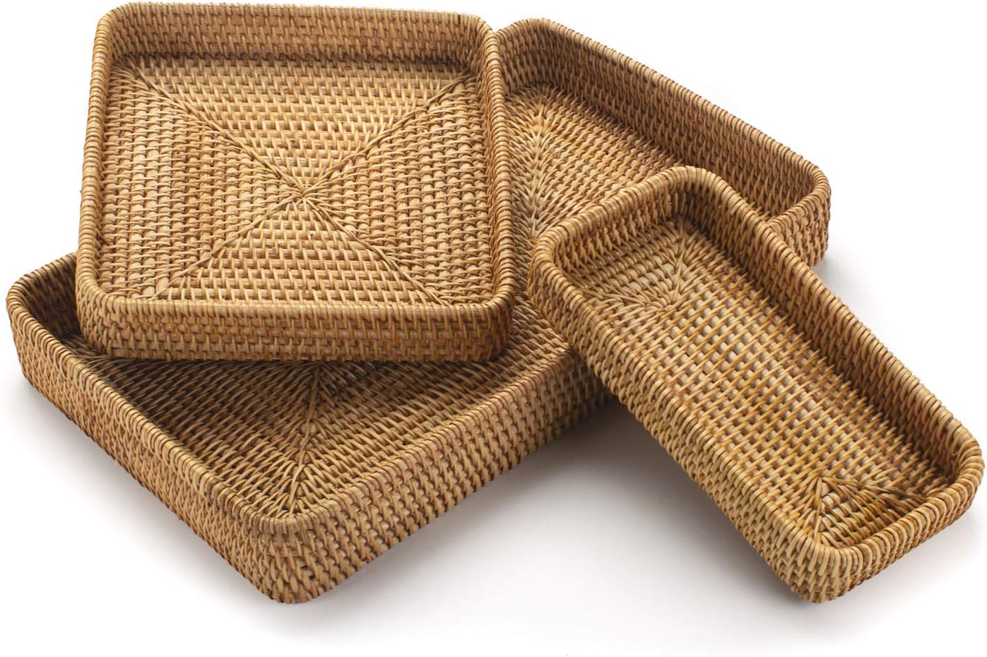Amazon.com: Large Rattan Tray with Rattan Coasters - Premium Flat ...