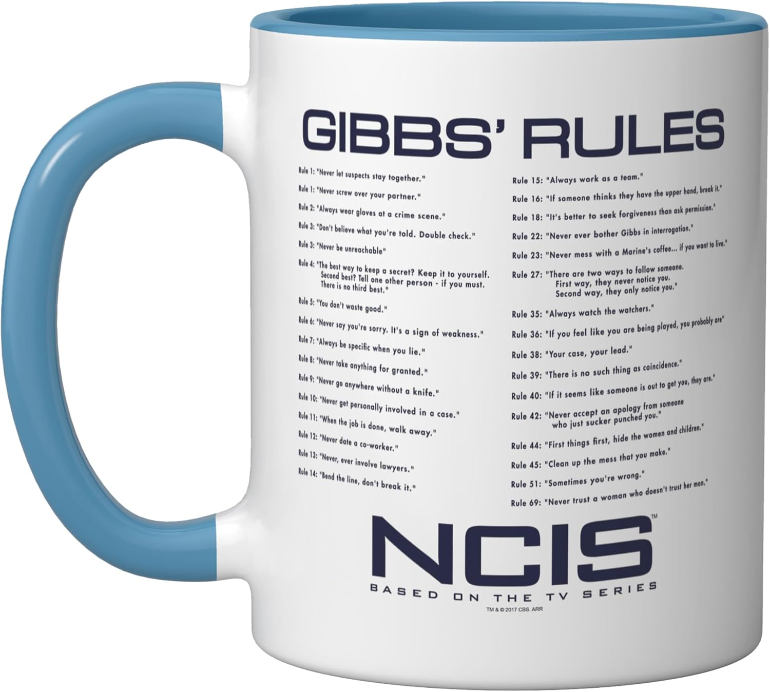 Amazon.com | NCIS Gibbs Rules Ceramic Mug, Blue/White: Coffee Cups & Mugs