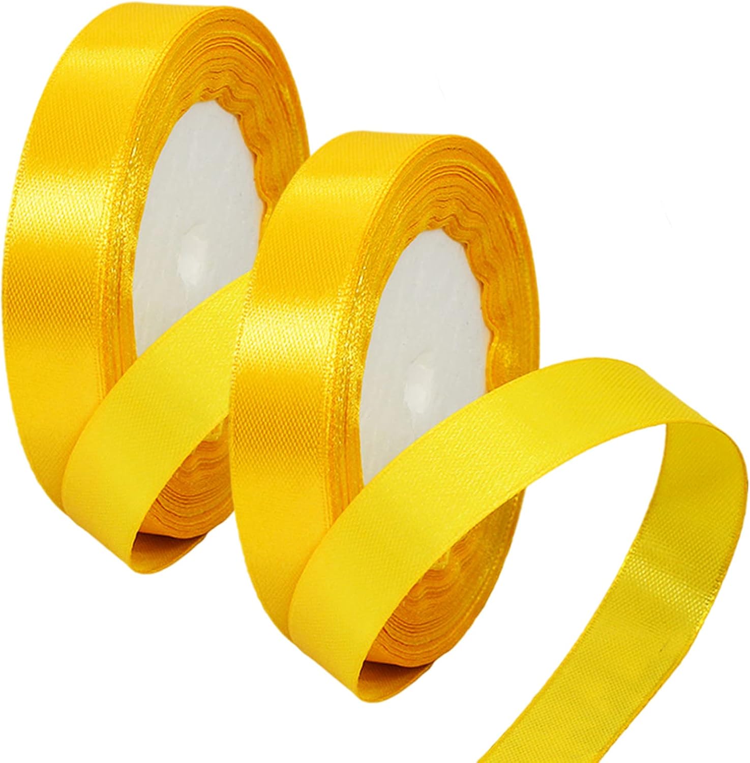 2 x 15mm Wide Yellow Ribbon Helloween Satin Ribbon 22m, 2/5 inch Thick ...