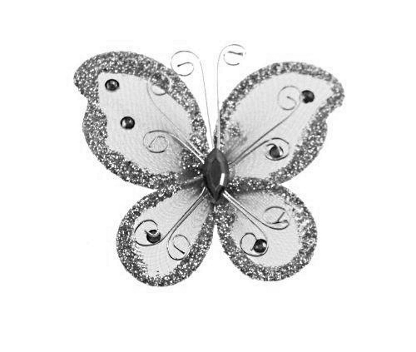 Amazon.com : 24 Silver Organza Nylon Wire Butterfly Wedding Arts and ...