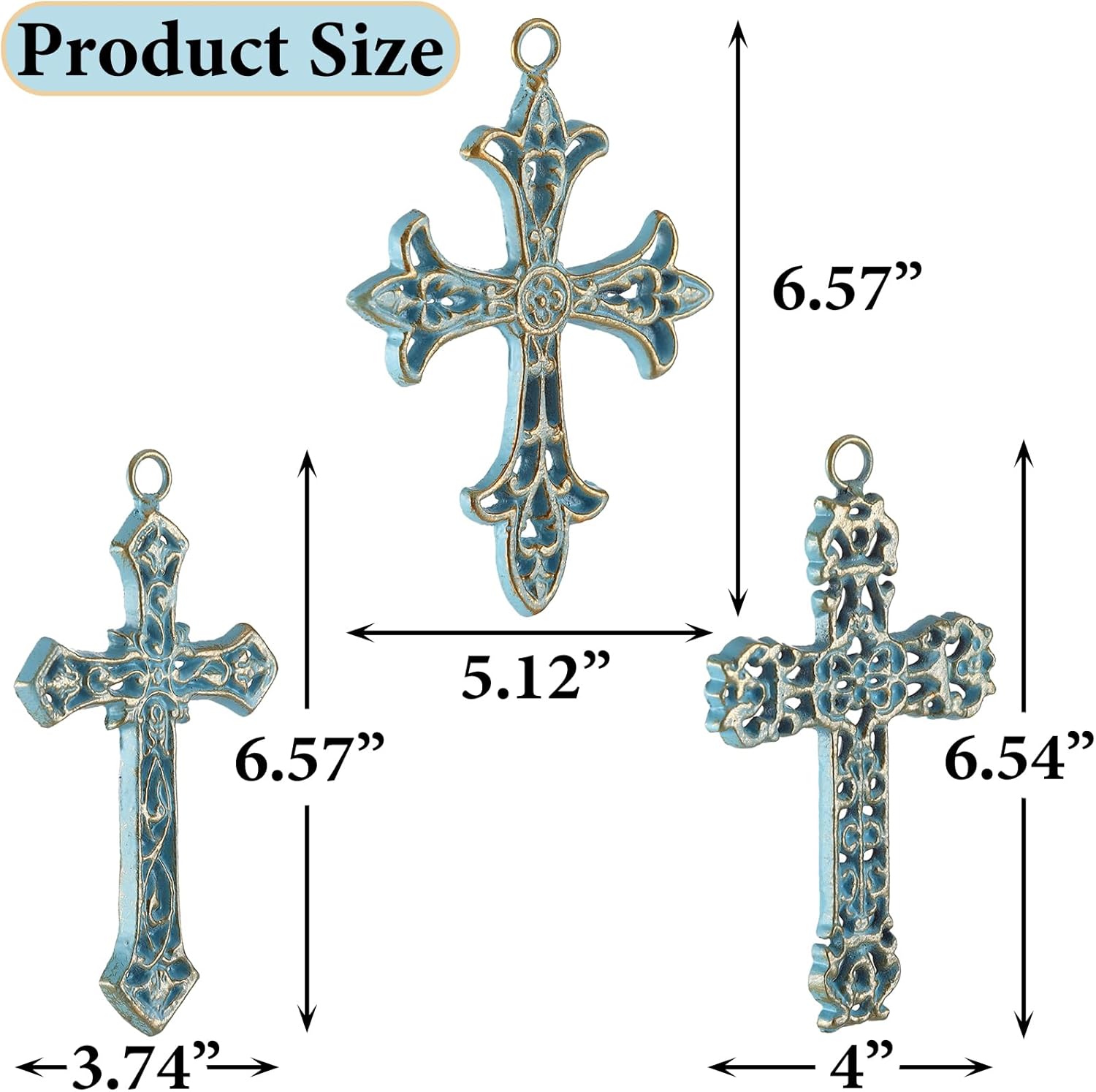 3 Pcs Cast Iron Crosses Wall Decor, 5.1″ x 6.5″ Metal Decorative Cross ...
