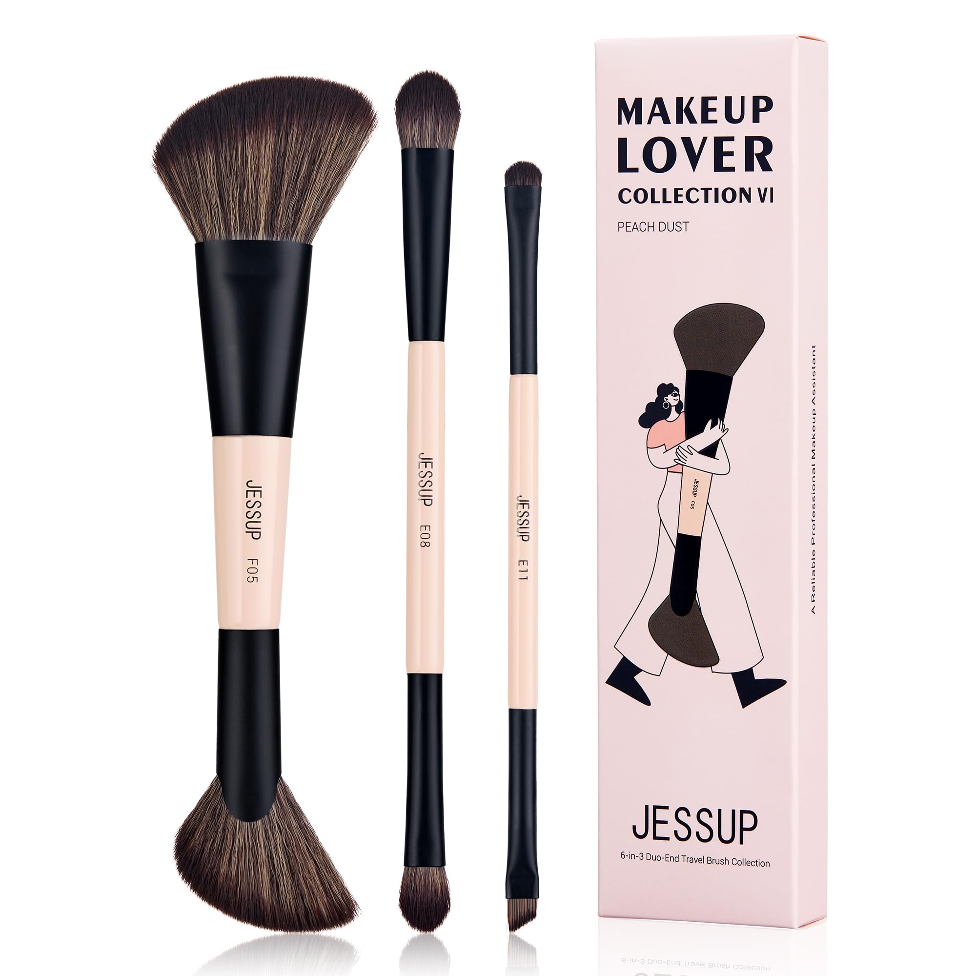 Amazon.com: Jessup Travel Makeup Brushes Set 3pcs Double Sided Contour Brush Dual Ended ...