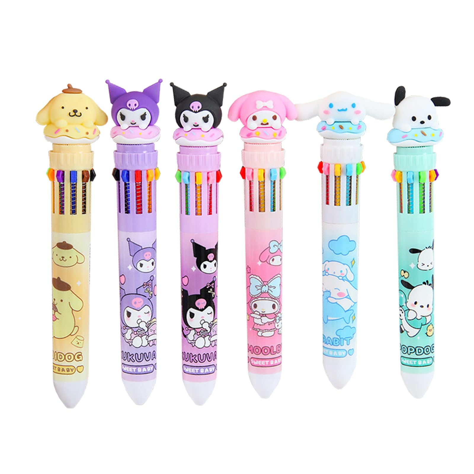 RHYII 6 Pack 10-in-1 Multicolor Retractable Ballpoint Pen Colored ...