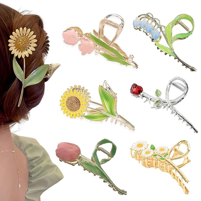 Amazon.com : Flower Metal Hair Claw Clips 6 Pcs Cute Large Tulip ...