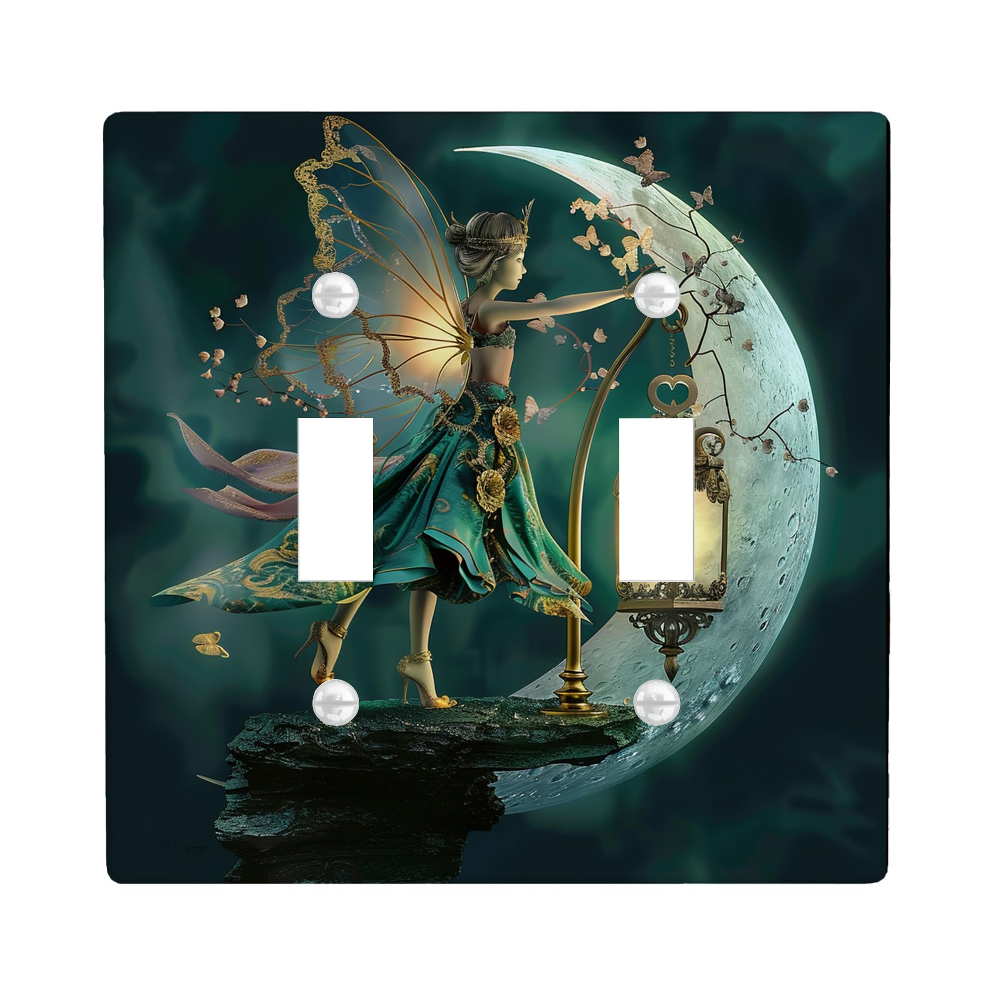 Fairy Light Switch Cover Plate Beauty Butterfly Wings Elf on Stone Moon ...