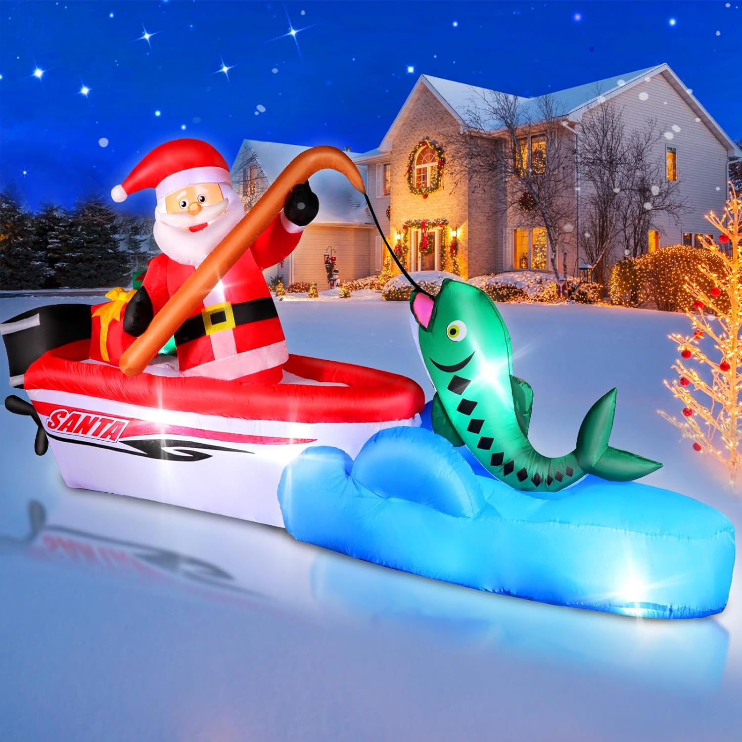 Amazon.com: FunFanso 11FT Christmas Inflatable Santa Claus Fishing on ...