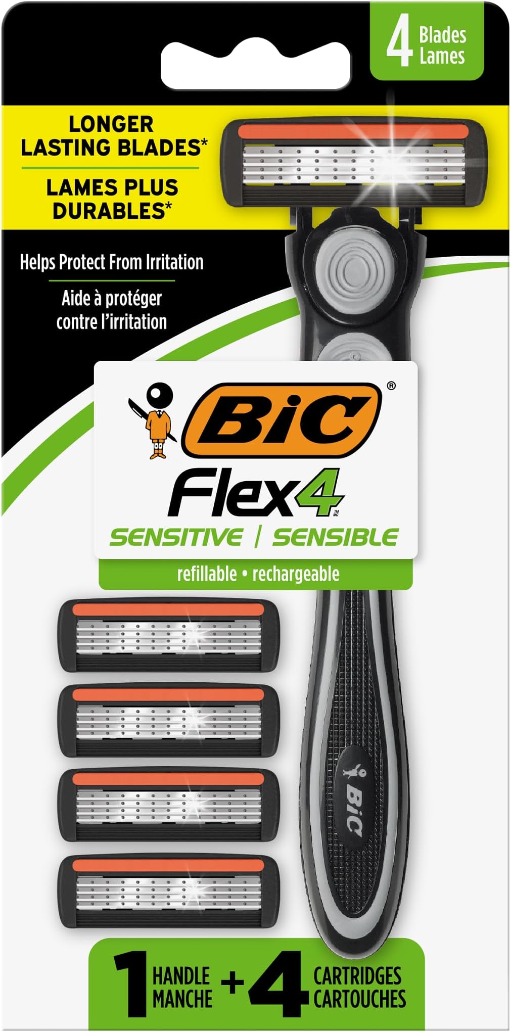 Amazon.com: BIC Flex 4 Refillable Razors for Men, Long-Lasting 4 Blade ...