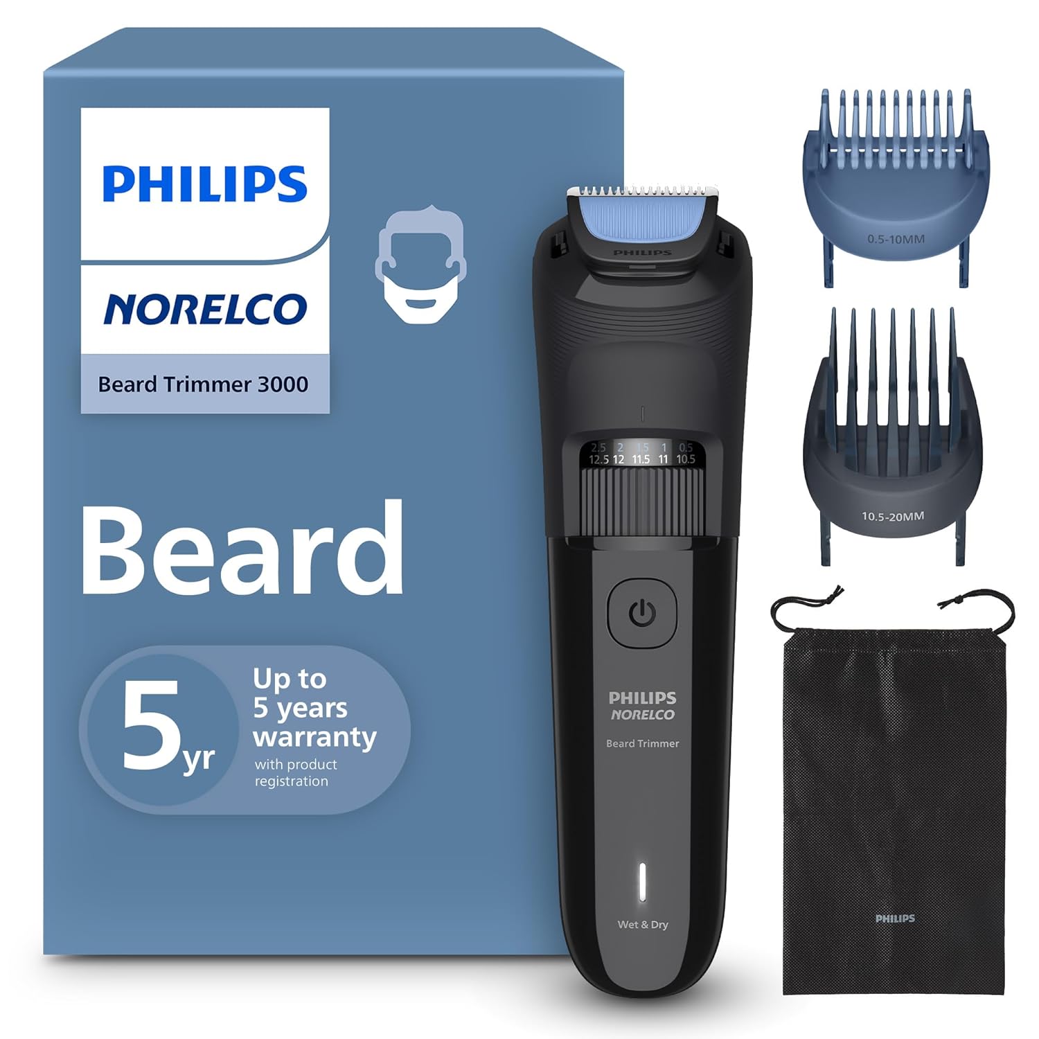 Amazon.com: Norelco Philips 100% Waterproof Beard Trimmer 3000 Series ...