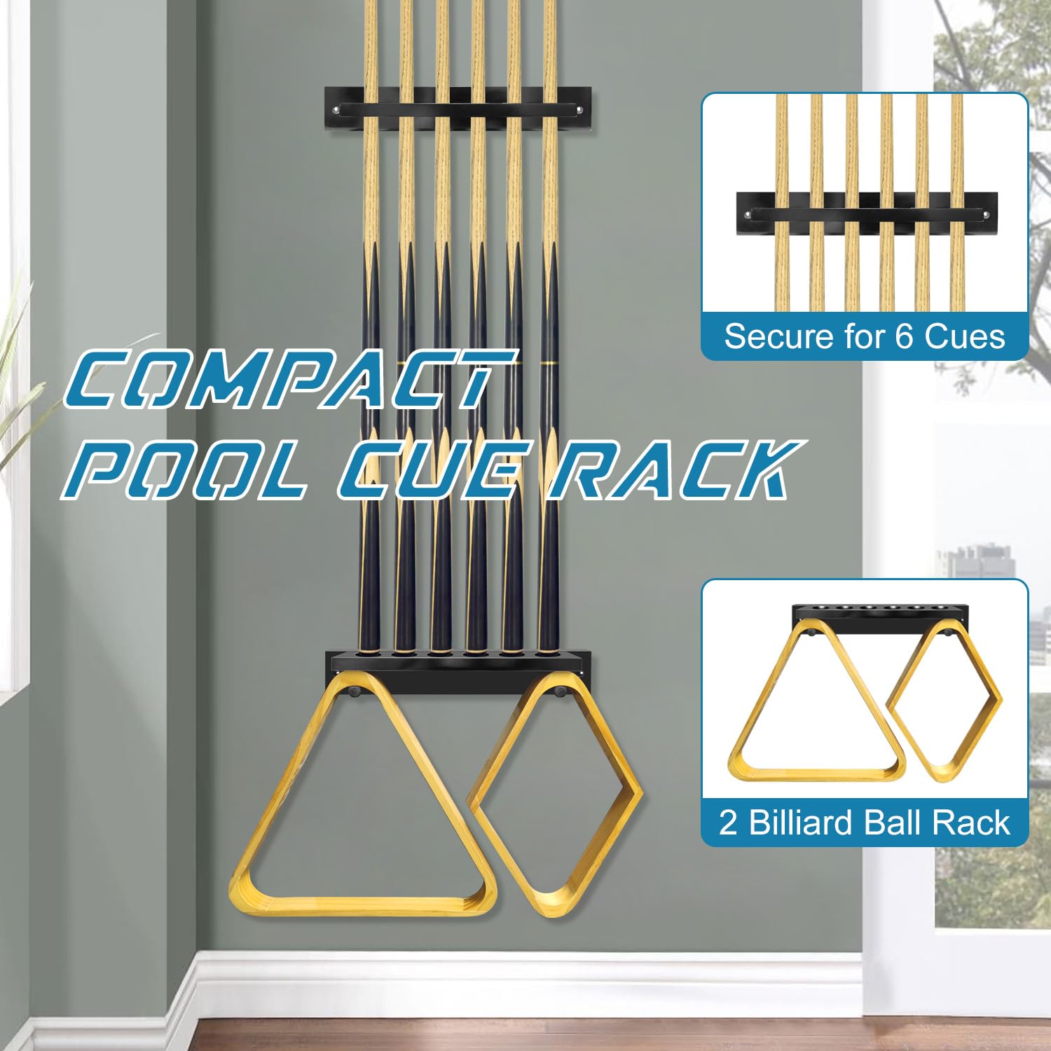 Snapklik.com : Pool Cue Rack Wall Mounted Rack Billiard Cue Wall Rack ...