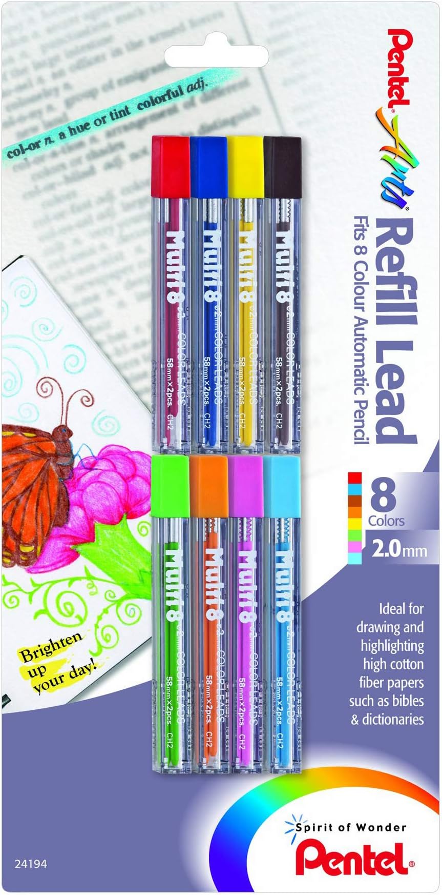 Pentel Arts® Lead Pencil Refills, 2.0 mm, Assorted Colors, Pack of 8 ...