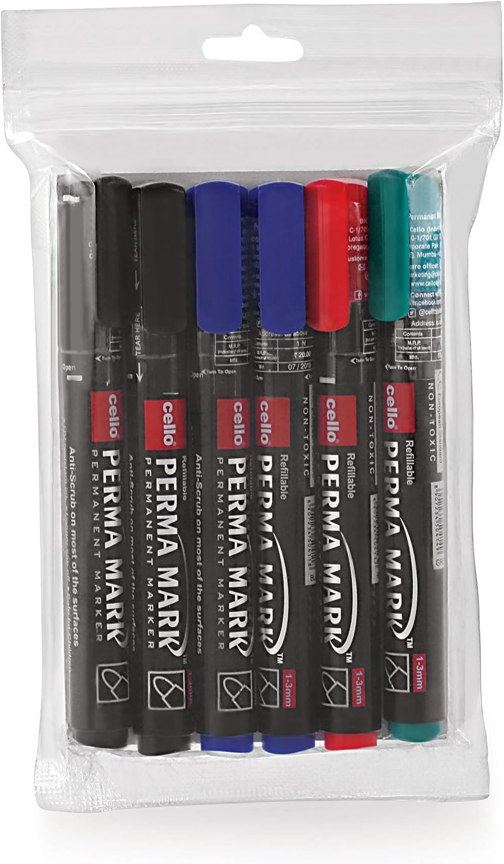 Cello Perma Mark Permanent Marker - Set Of 6 (Assorted), Bold : Amazon ...