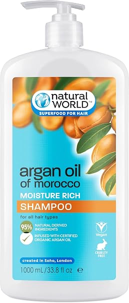Natural World Argan Oil of Morocco Shampoo (1 Litre) - For all Hair ...