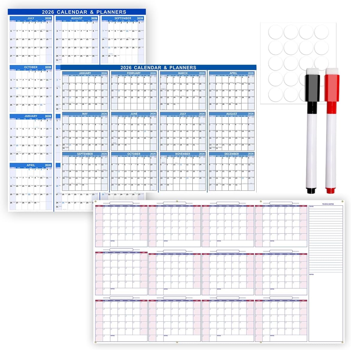 2026 Wall Calendar Wet & Dry Erase 12 Month Annual Yearly Wall Planner ...