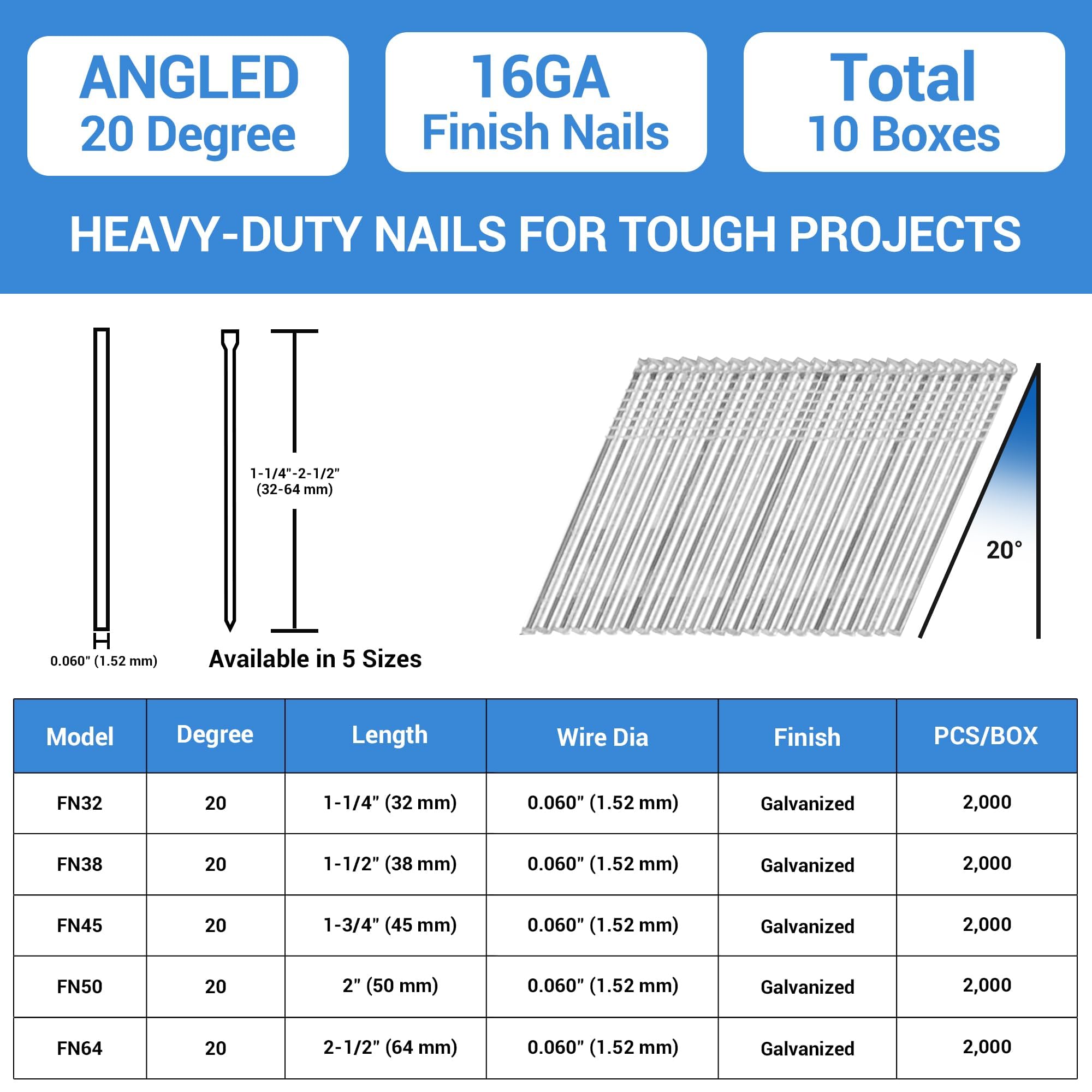 Snapklik.com : Meite 16 Gauge 20 Degree Angled Finish Nails 2-1/2 Inch ...
