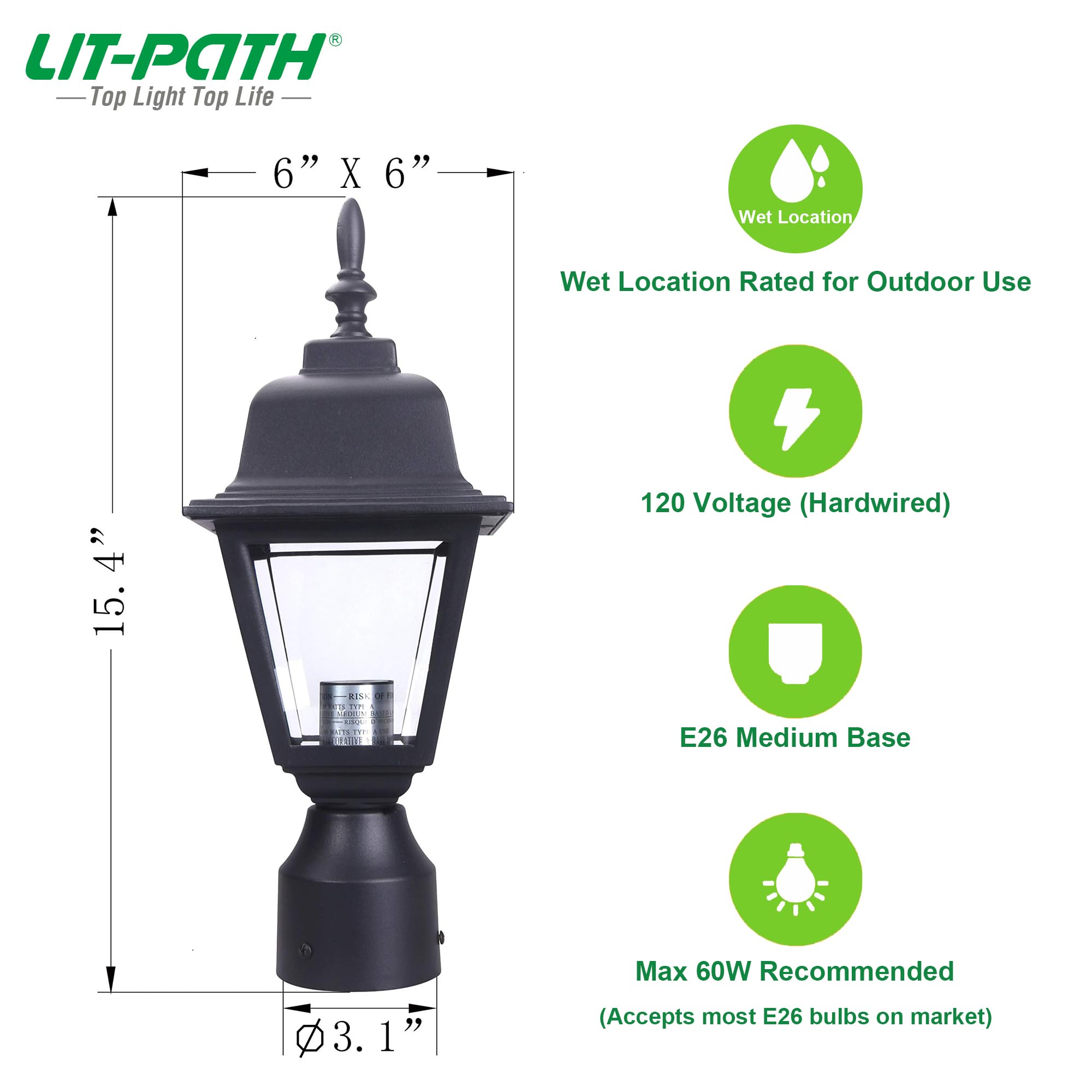 Snapklik.com : Outdoor Post Lighting Fixture Pole Lantern, E26 Medium ...