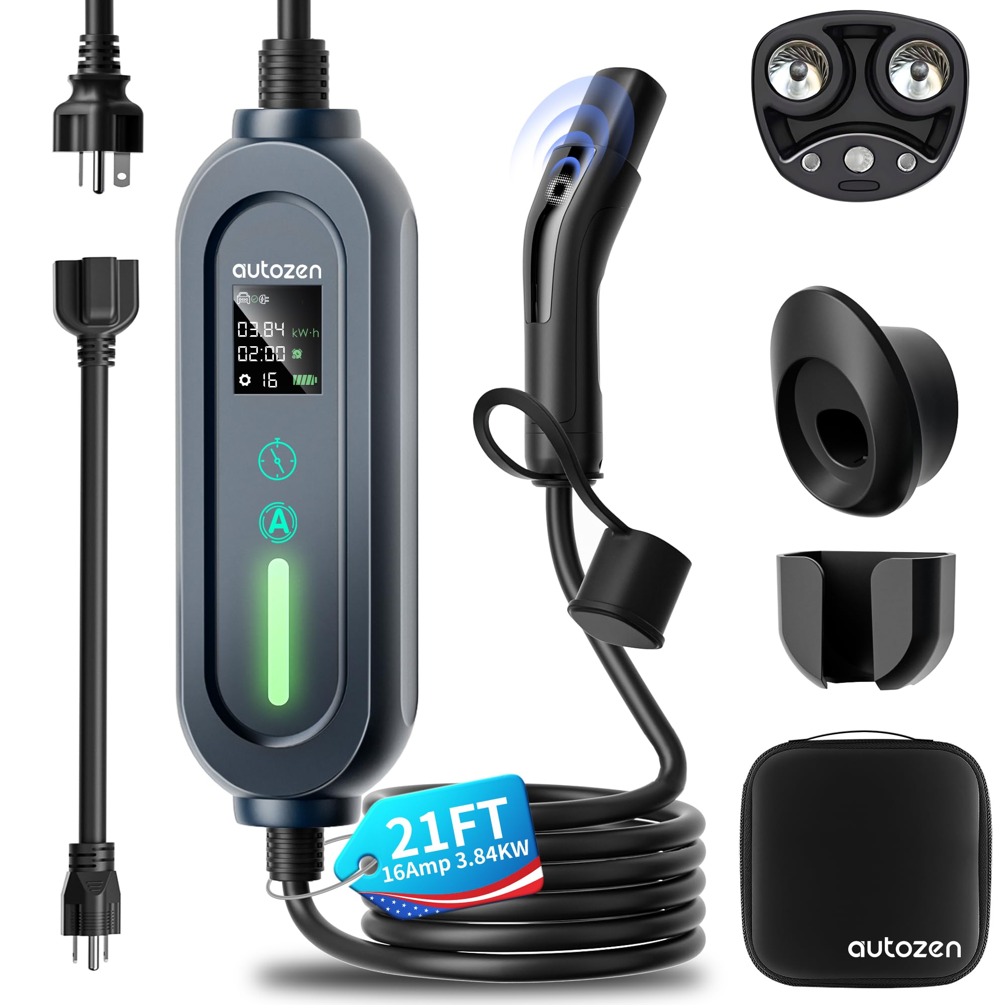 Amazon.com: autozen Level 1+2 Portable Tesla Charger - 16Amp 120V/240V ...