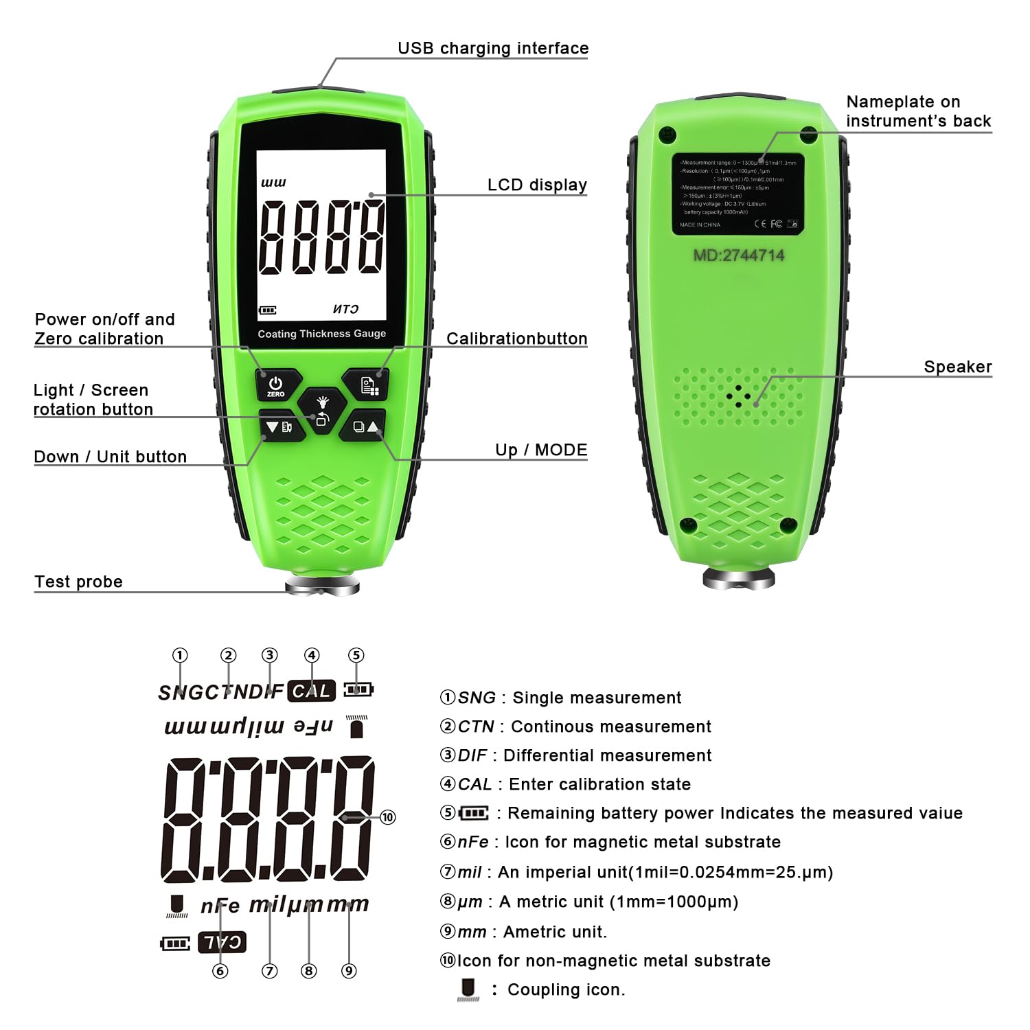Snapklik.com : Professional Paint Thickness Gauge, Digital Coating ...