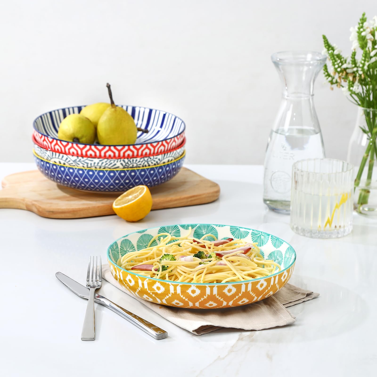 Snapklik.com : Ceramic Pasta Bowls Set Of 4, 34 OZ Salad Bowls, 8.6 ...