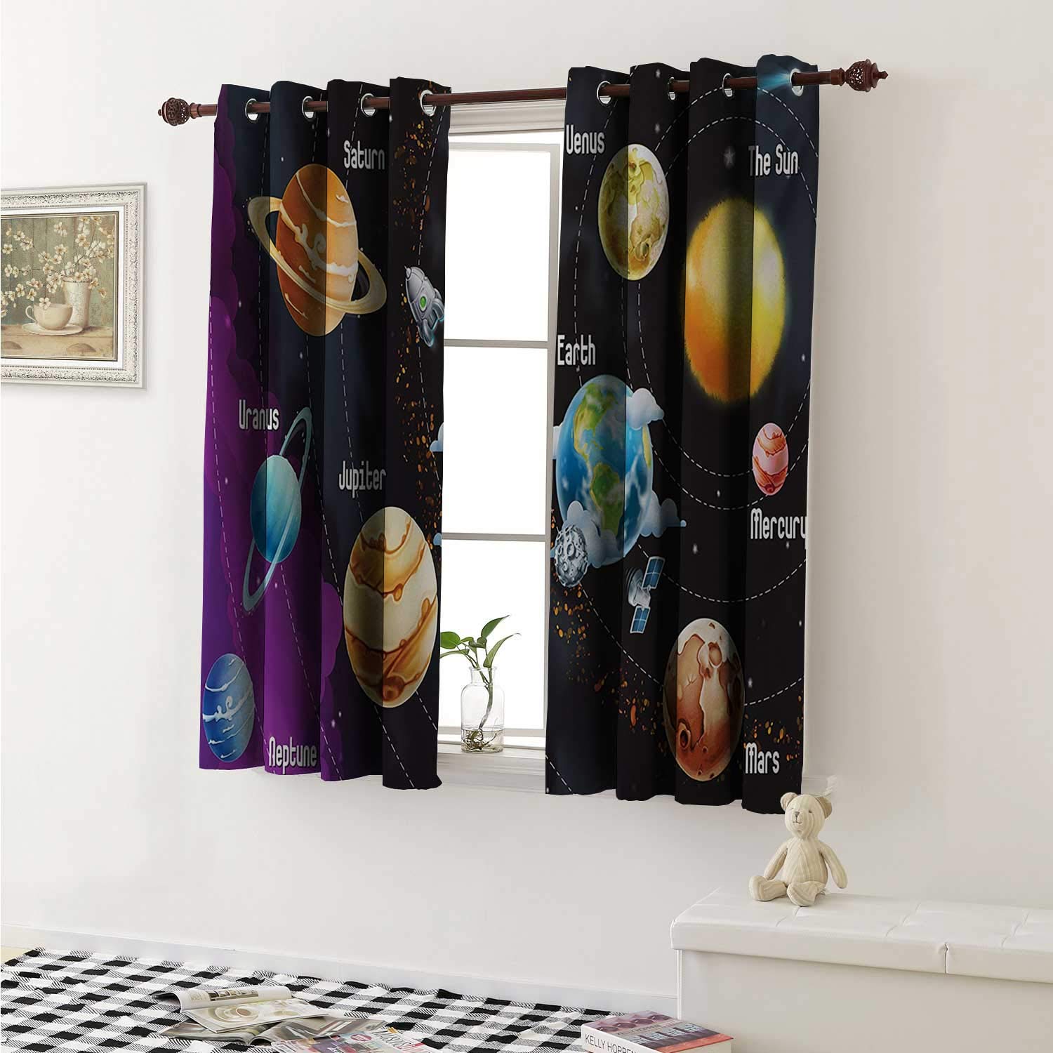 Buy shenglv Outer Space Window Curtain Fabric Solar System of Planets ...