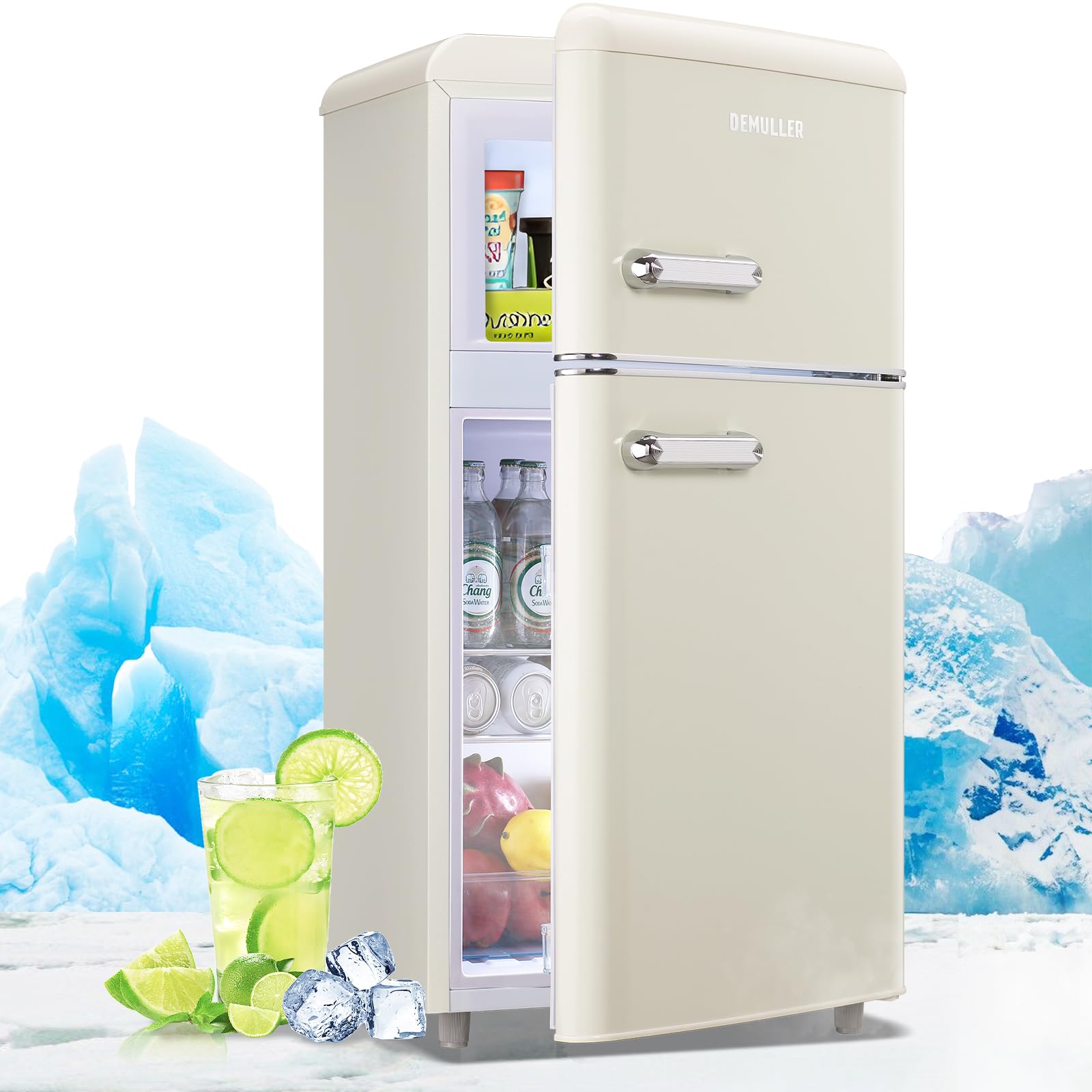 Amazon.com: DEMULLER Mini Refrigerator 3.5 Cu.Ft Dual Door Fridge with ...