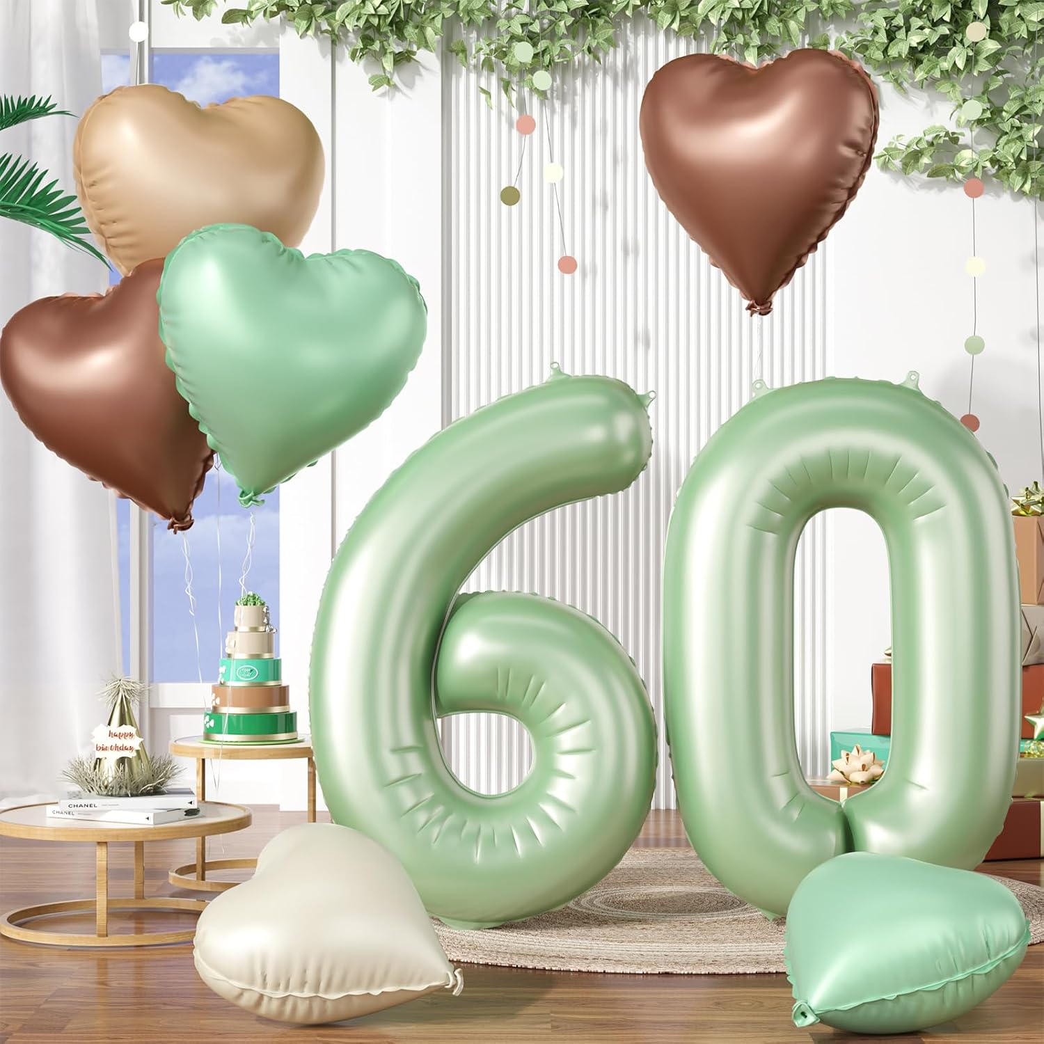 Amazon.com: Biapian 40 Inch Sage Green Number 60 Balloons, Large Foil ...