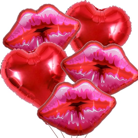 Amazon.com: 5 Packs of Large Pink Huge Red Lips Balloons Heart Ballons ...